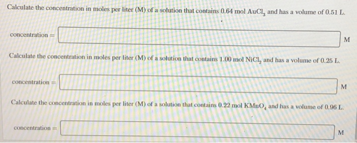Solved Calculate the concentration in moles per liter (M) of | Chegg.com