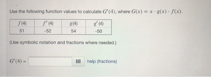 Solved Use the following function values to calculate G' | Chegg.com
