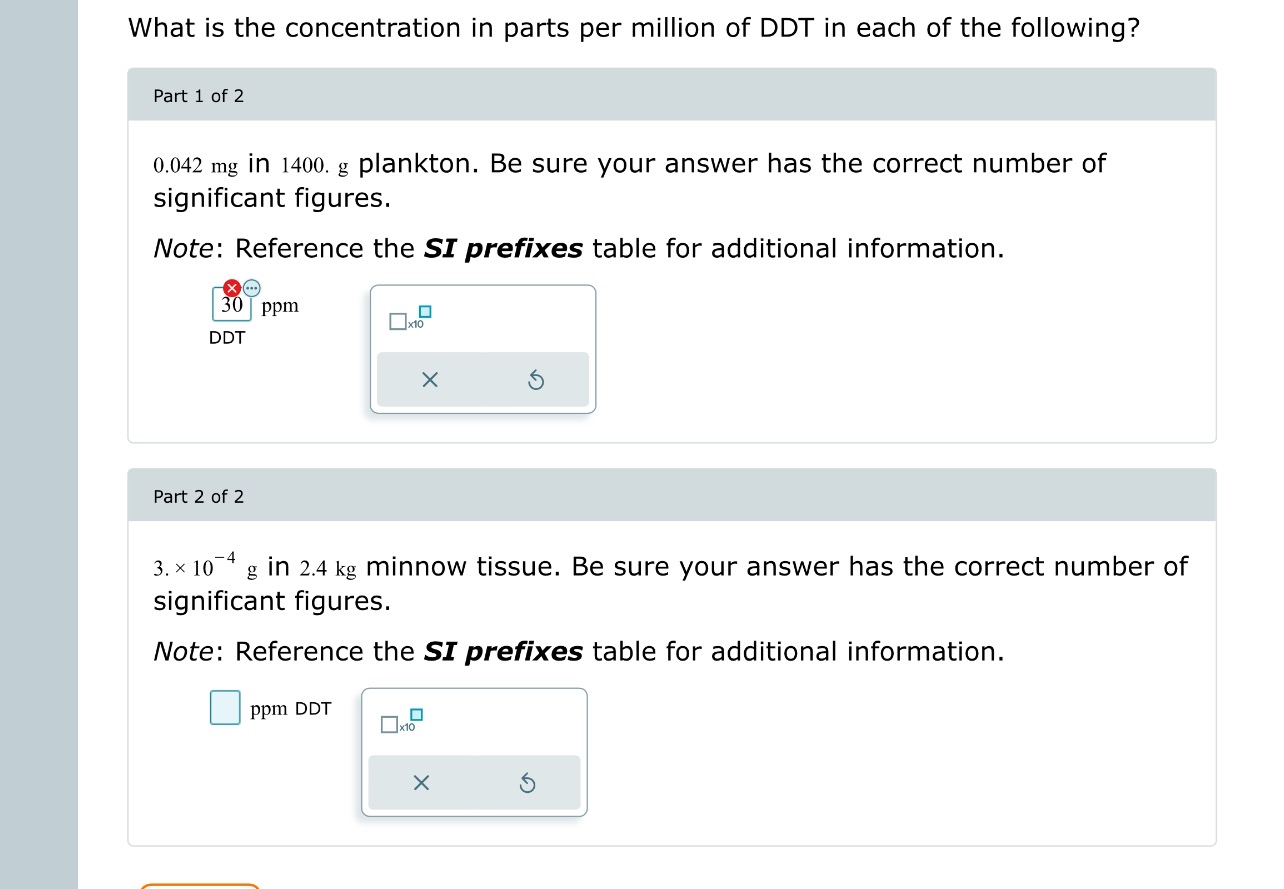 Solved What is the concentration in parts per million of DDT | Chegg.com