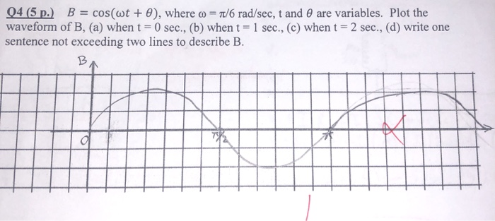 Solved 04 (5 p.) B = cos(wt + ), where a = 7d/6 rad/sec, t | Chegg.com