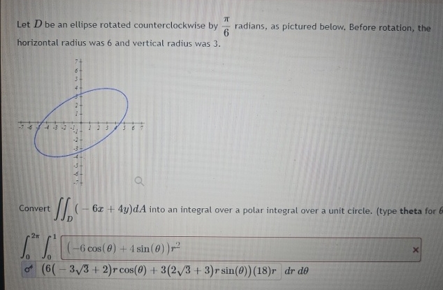 Solved Let D ﻿be an ellipse rotated counterclockwise by π6 | Chegg.com