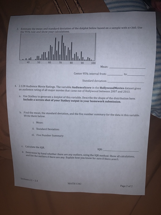 Solved Name: Elementary Statistics Written Homework Sections | Chegg.com