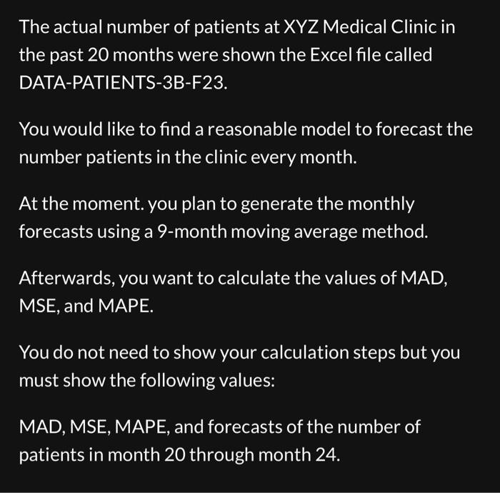Solved The actual number of patients at XYZ Medical Clinic | Chegg.com