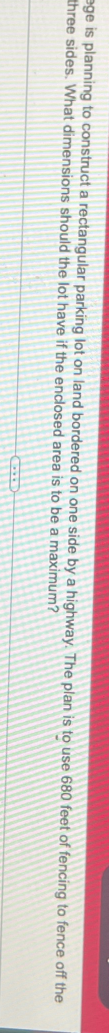 Solved age is planning to construct a rectangular parking | Chegg.com
