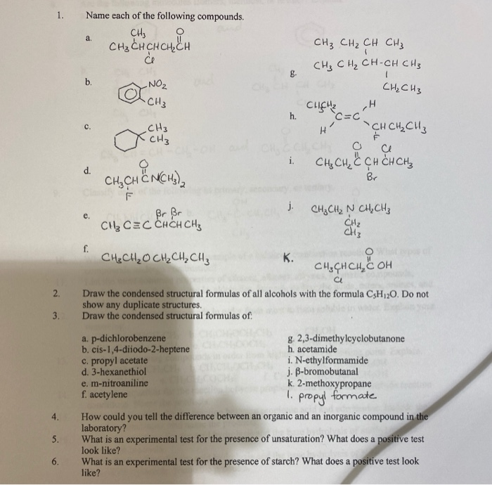Solved 1. Name each of the following compounds. CH₃ a CHS | Chegg.com