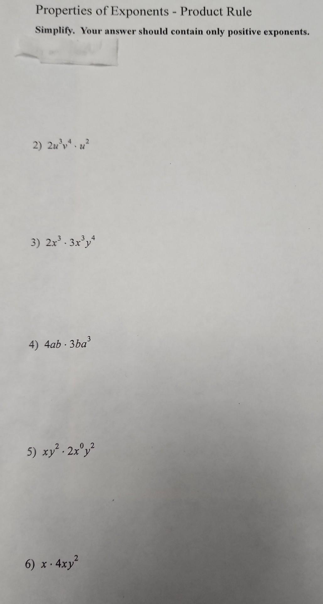 Solved Properties of Exponents - Product Rule Simplify. Your | Chegg.com