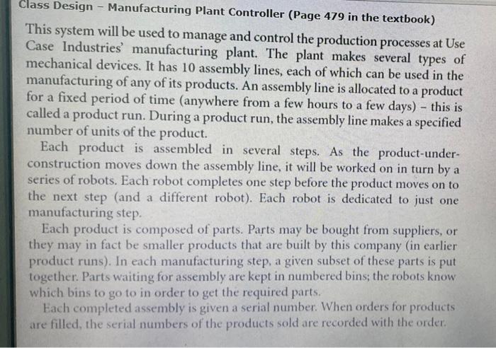 a Class Design - Manufacturing Plant Controller (Page | Chegg.com