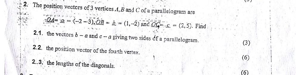 Solved 2. The position vectors of 3 vertices 4, B and C of a | Chegg.com