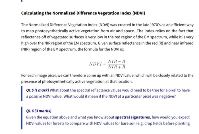 Calculating the Normalized Difference Vegetation | Chegg.com