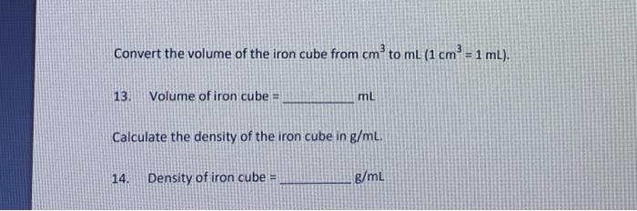 Solved In part 2, you will determine the density of iron | Chegg.com