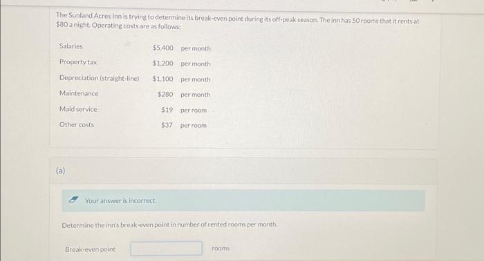 Solved The Sunland Acres Inn is trying to determine its | Chegg.com