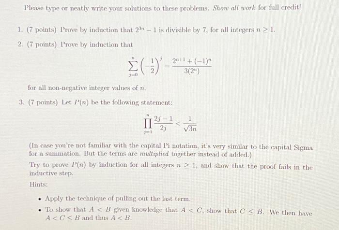 Solved 1. (7 points) Prove by induction that 2-1 is | Chegg.com