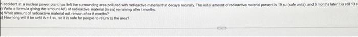Solved Whic a formila giving the amount A.0 of radooctive | Chegg.com