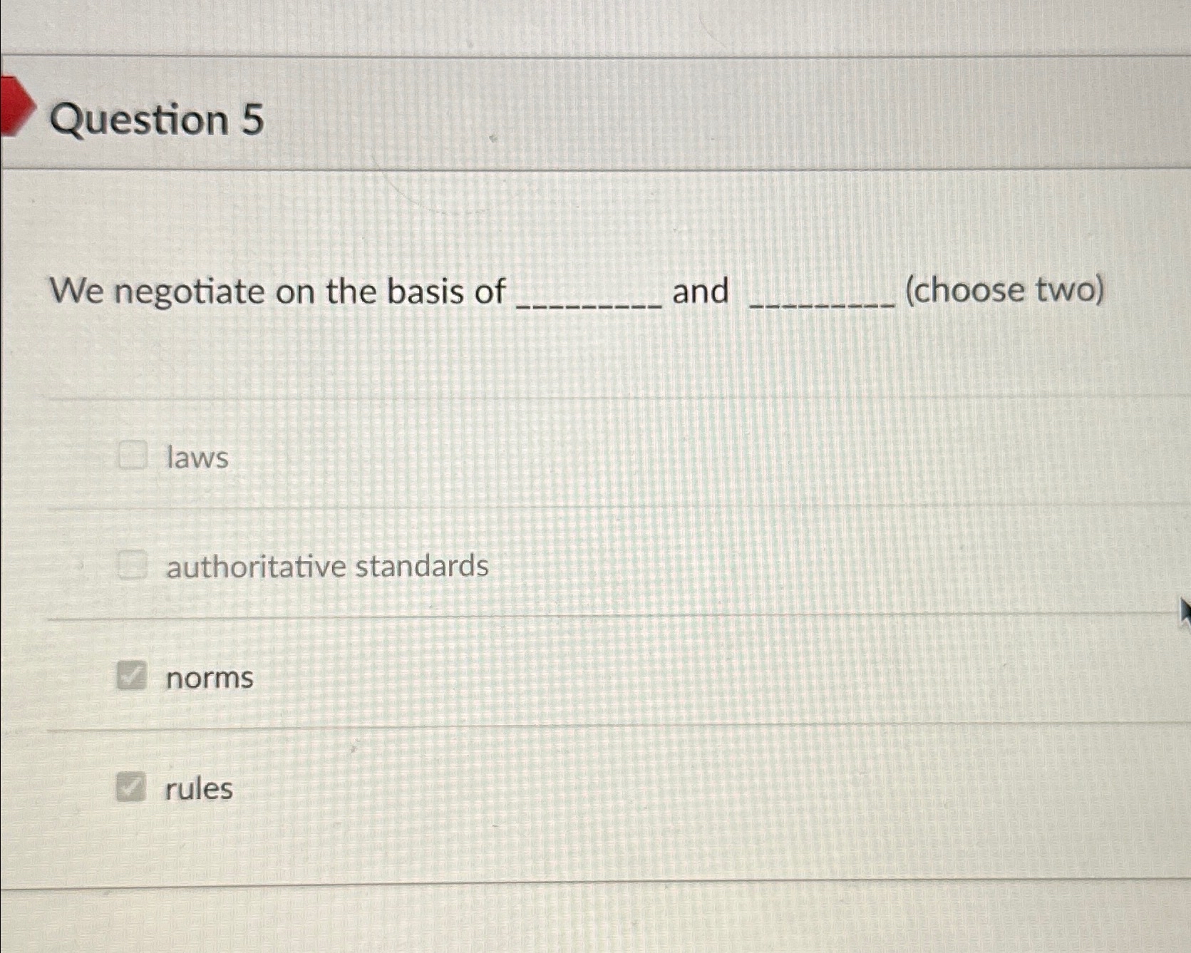 Solved Question 5We negotiate on the basis of and (choose | Chegg.com