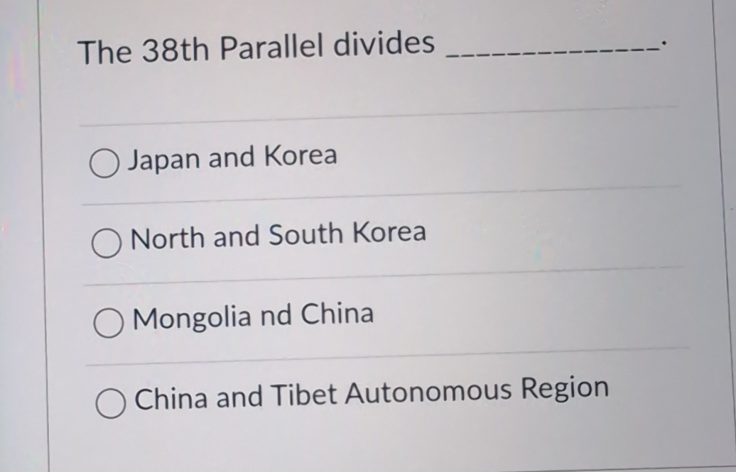 Solved The 38th Parallel dividesJapan and KoreaNorth and | Chegg.com