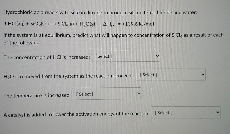 Solved Hydrochloric acid reacts with silicon dioxide to | Chegg.com