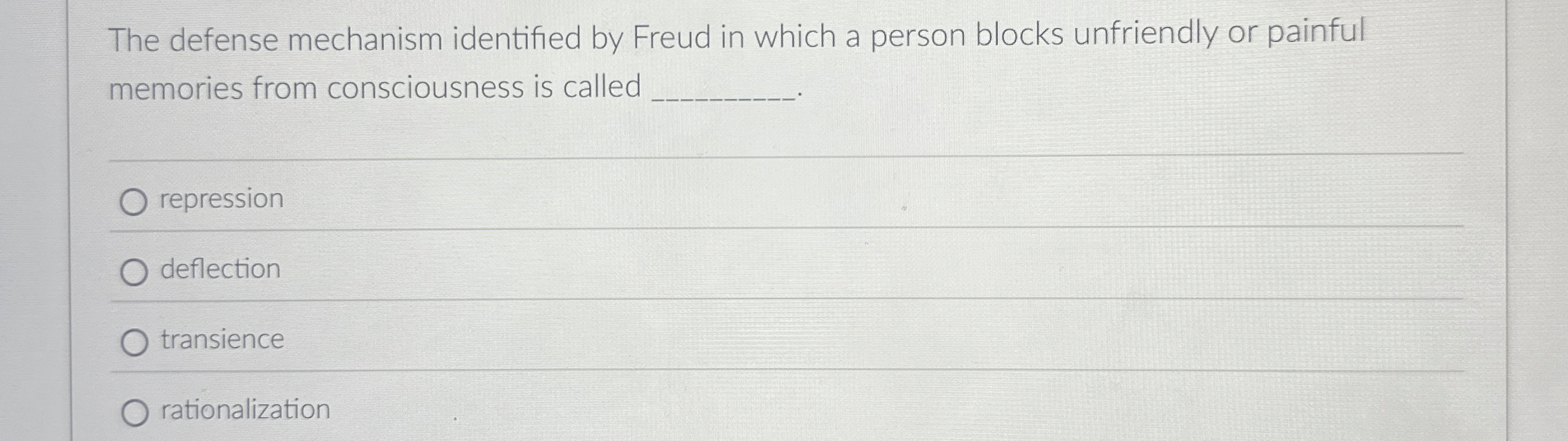 Solved The defense mechanism identified by Freud in which a | Chegg.com
