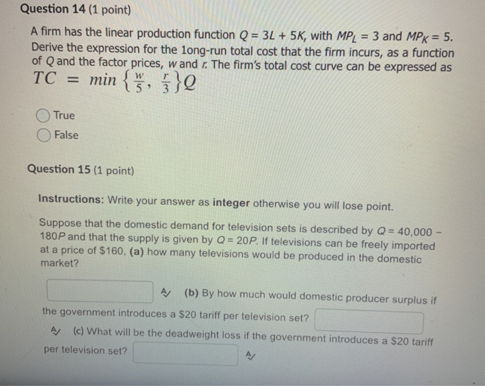 Solved Question 14 (1 point) A firm has the linear | Chegg.com
