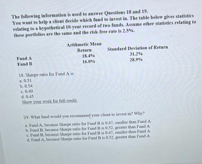 Solved The following information is used to answer Questions | Chegg.com