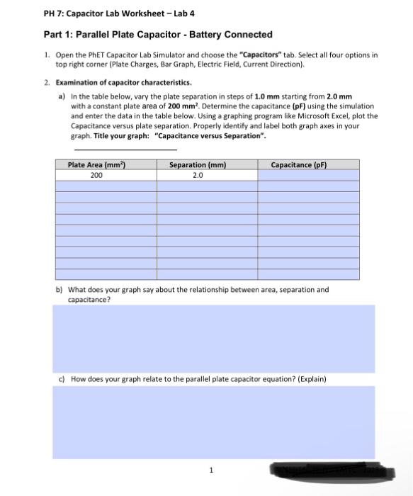 Part 1: Parallel Plate Capacitor - Battery Connected | Chegg.com