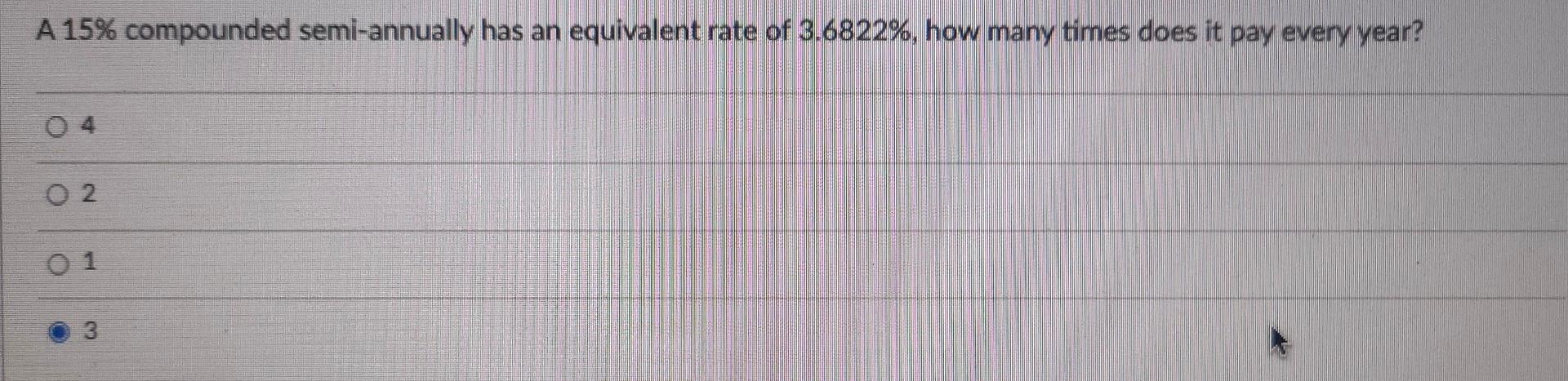 Solved A 15% compounded semi-annually has an equivalent rate | Chegg.com