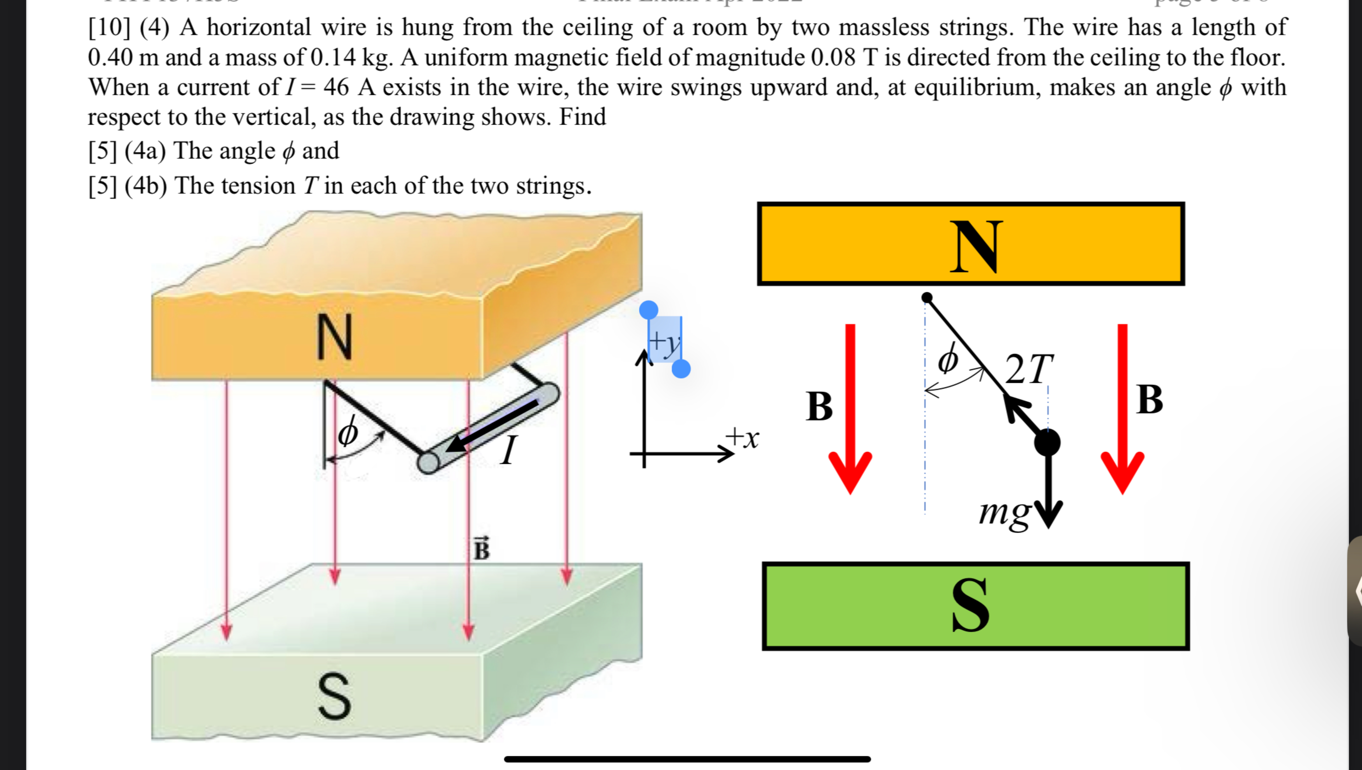 Solved [10] (4) ﻿A horizontal wire is hung from the ceiling | Chegg.com