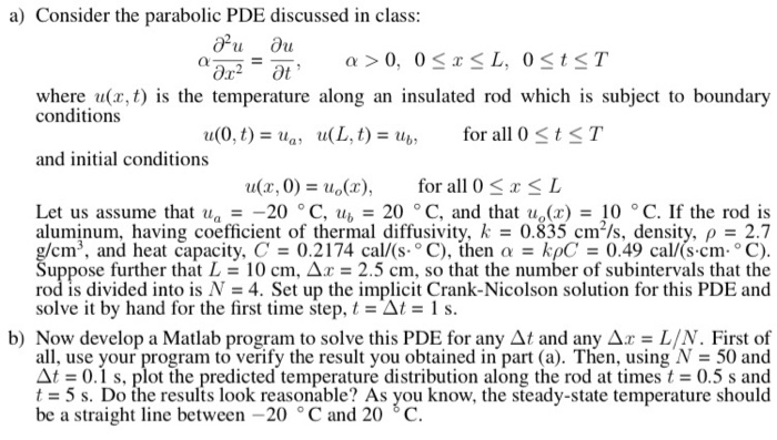 Solved a) Consider the parabolic PDE discussed in class: д?и | Chegg.com