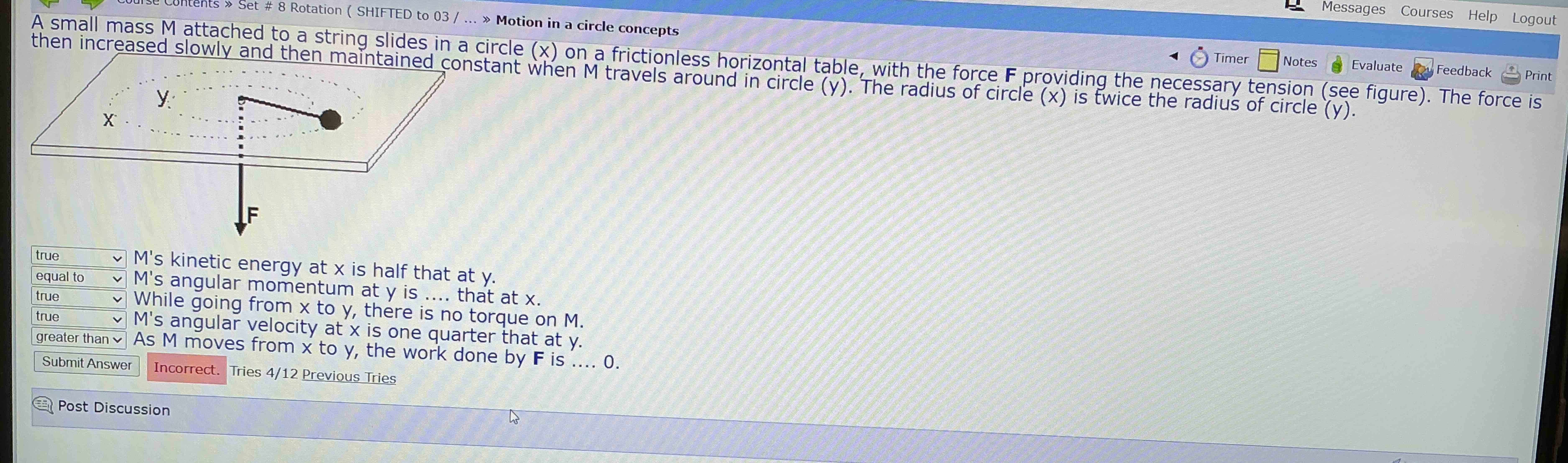 A small mass \( ﻿M \) ﻿attached to a string slides in | Chegg.com