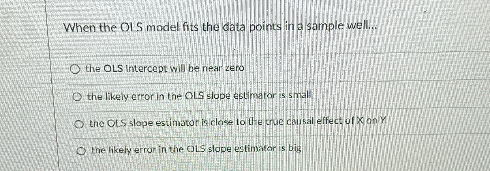 Solved When the OLS model fits the data points in a sample | Chegg.com