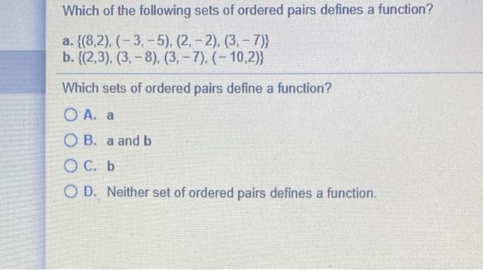 Solved Which of the following sets of ordered pairs defines | Chegg.com