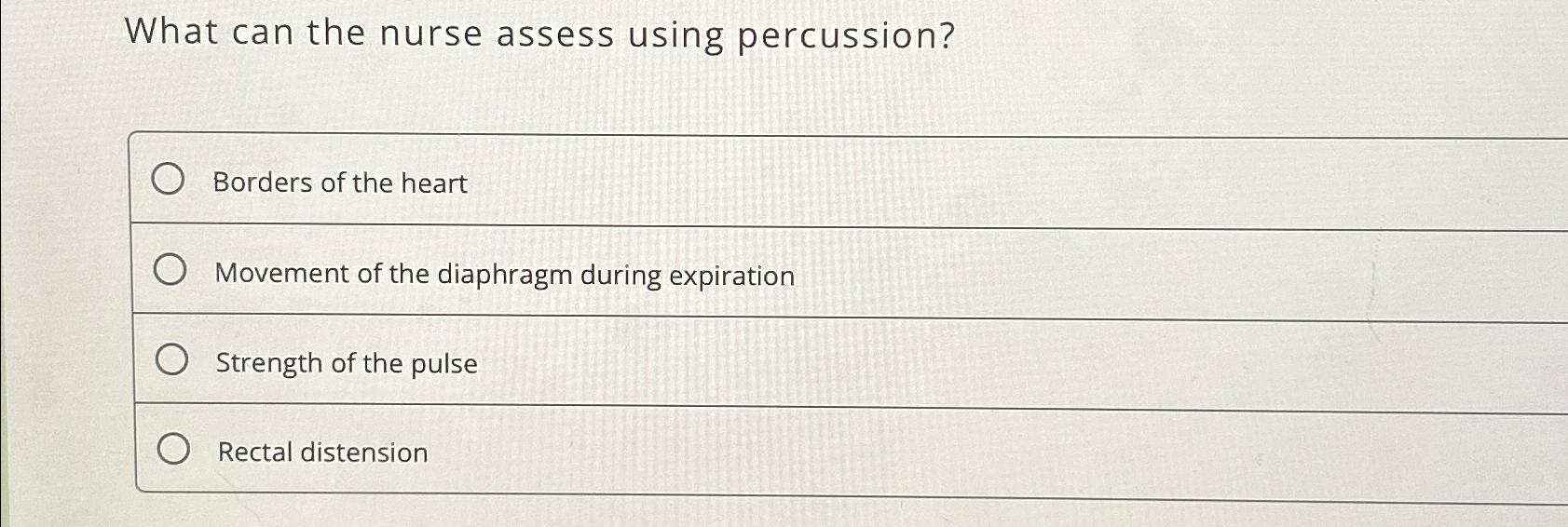 Solved What can the nurse assess using percussion?Borders of | Chegg.com