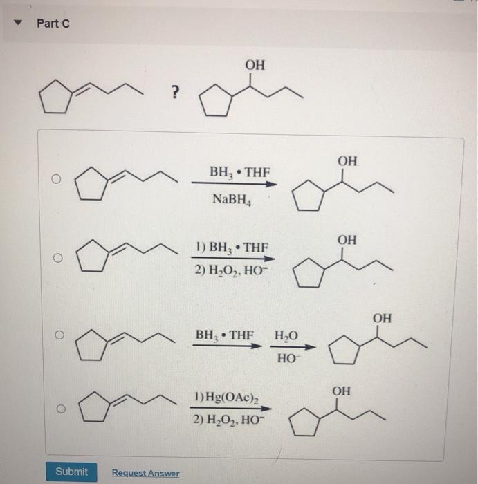 Solved Part A OH ? OH 1) BH, THE 2) H2O2, HO- OH o Hg(OAc) | Chegg.com