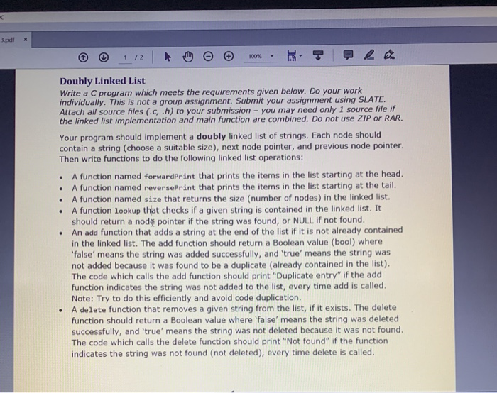 Solved Doubly Linked List Write a C program which meets the | Chegg.com