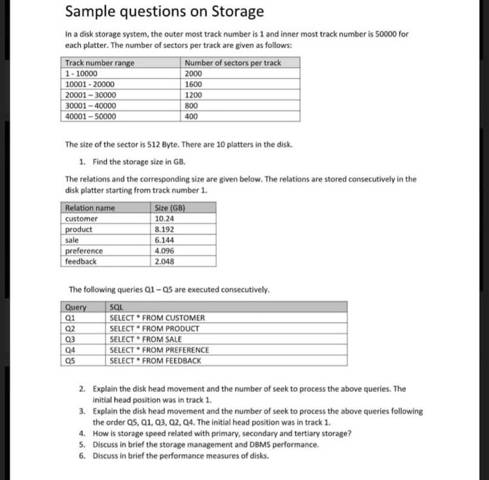 Sample questions on Storage In a disk storage system, | Chegg.com