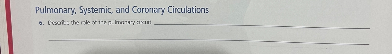 Pulmonary, Systemic, and Coronary Circulations6. | Chegg.com