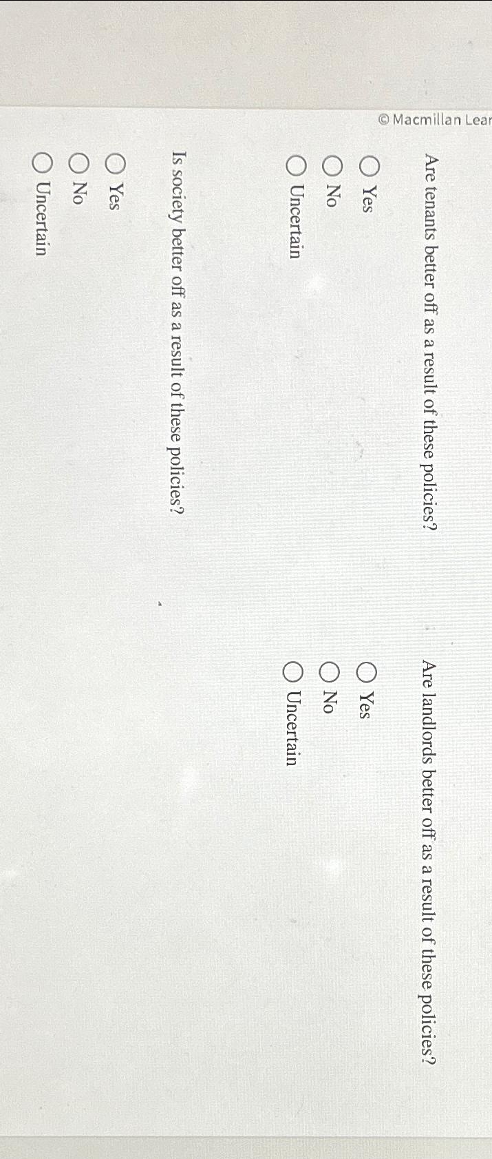 Solved Are tenants better off as a result of these | Chegg.com