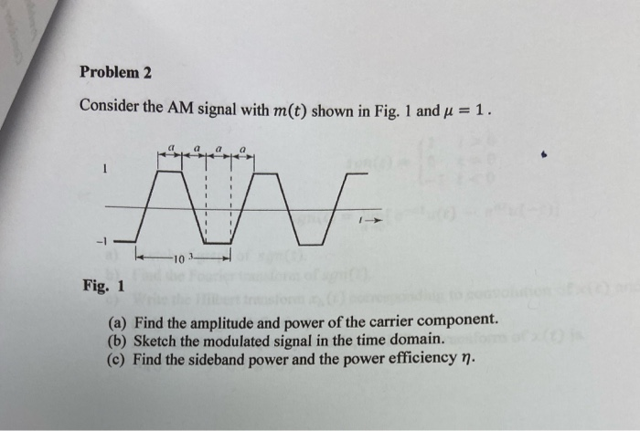 Solved Problem 2 Consider the AM signal with m(t) shown in | Chegg.com
