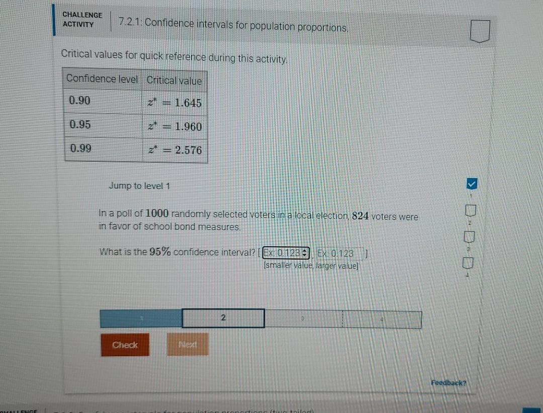 Solved CHALLENGE ACTIVITY 7.2.1: Confidence intervals for | Chegg.com