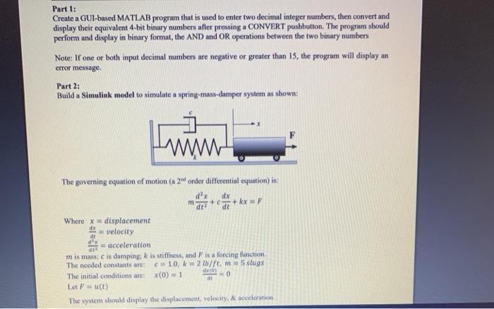 Part 1 Create A Gui Based Matlab Program That Is