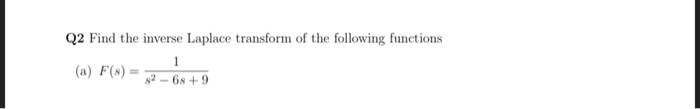 Solved Q2 Find the inverse Laplace transform of the | Chegg.com