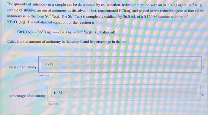 Solved The quantity of antimony in a sample can be | Chegg.com