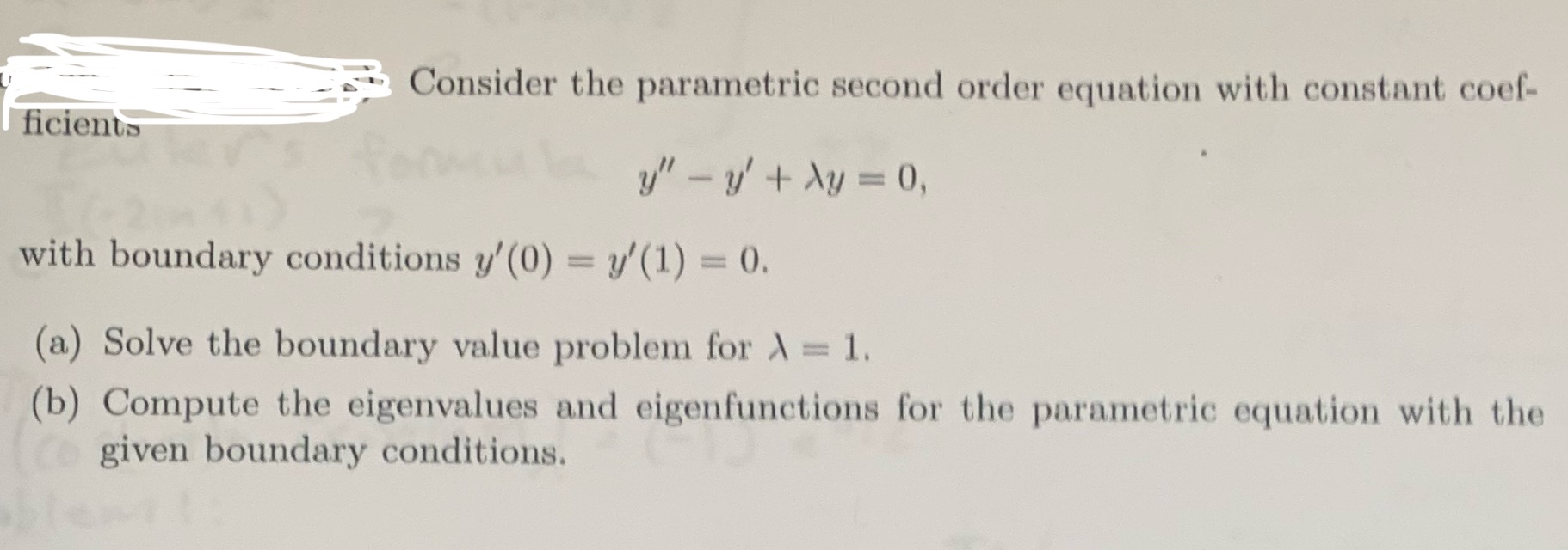 Consider the parametric second order equation with | Chegg.com