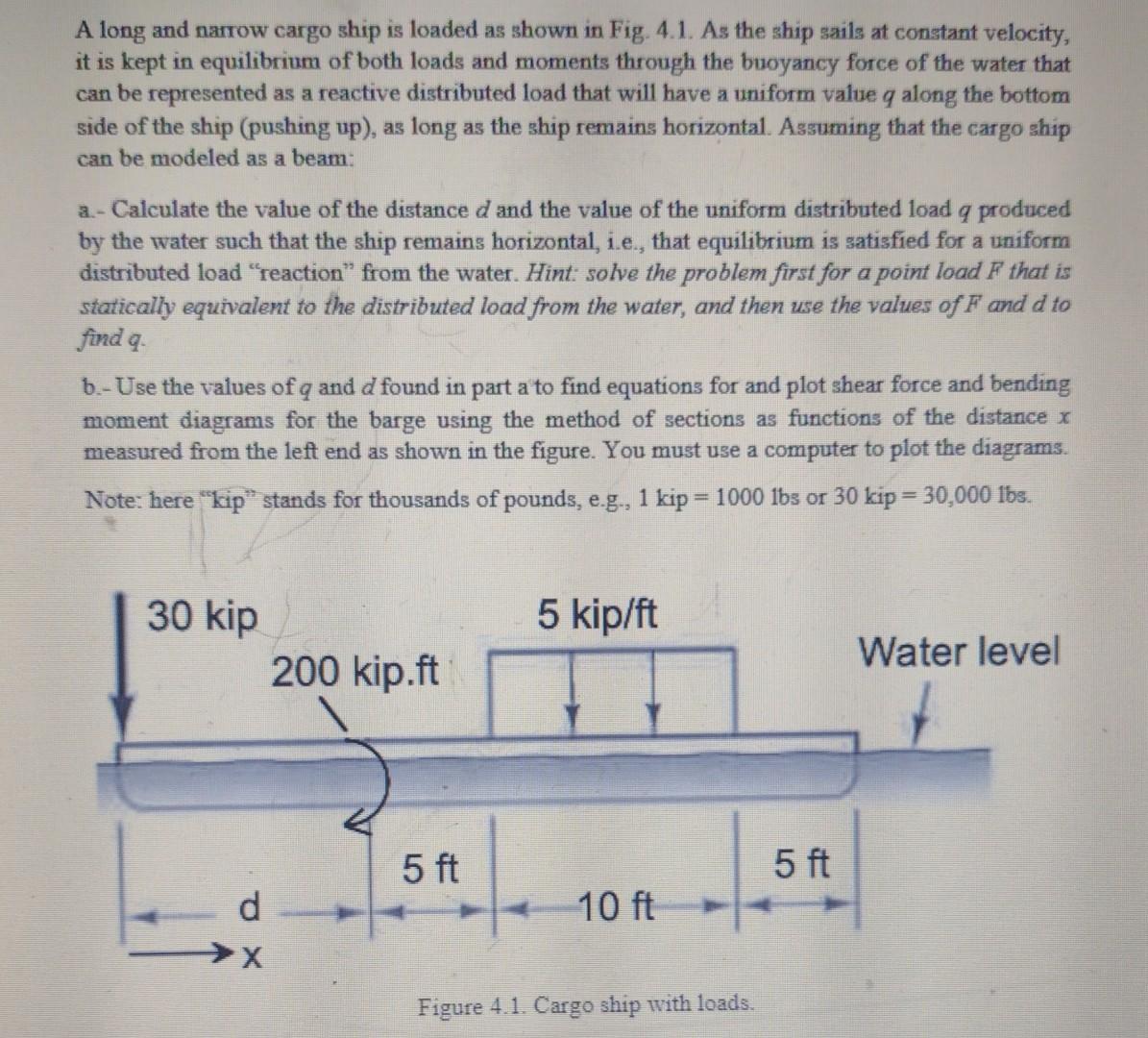 Solved A long and narrow cargo ship is loaded as shown in | Chegg.com