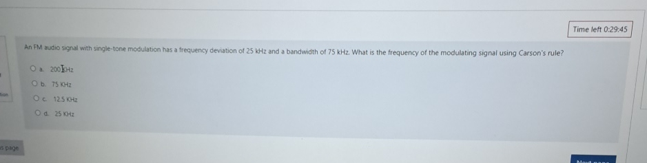 Solved Time left 0:29:45An FM audio signal with single-tone | Chegg.com