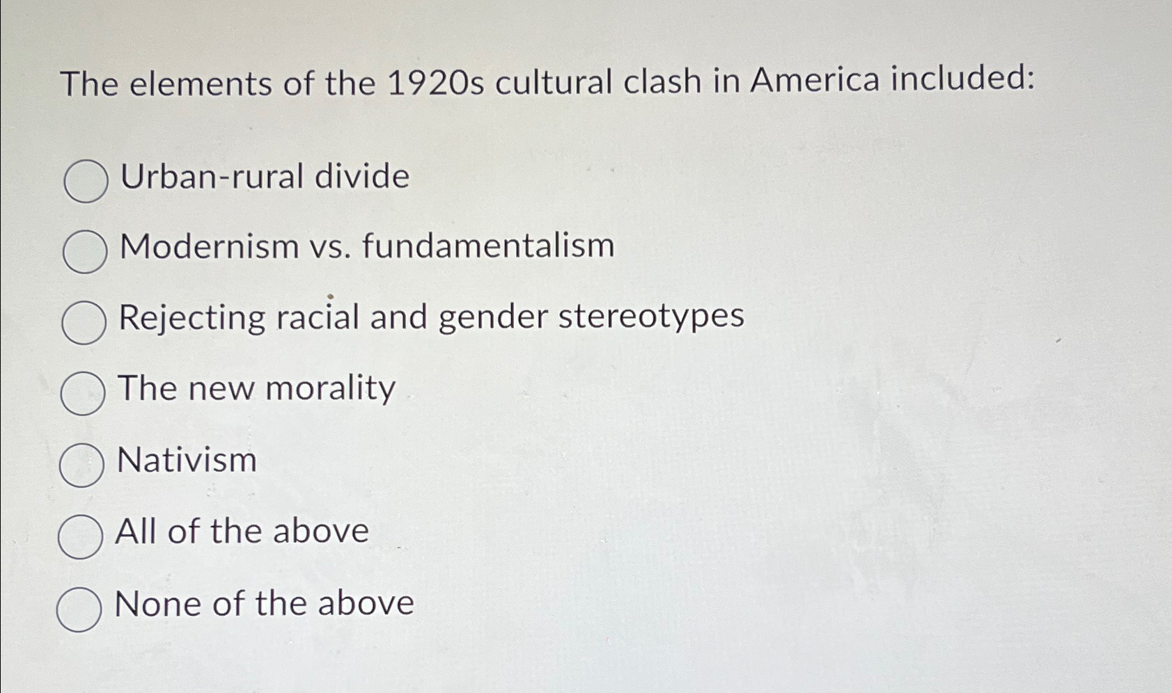 Solved The elements of the 1920s cultural clash in America | Chegg.com