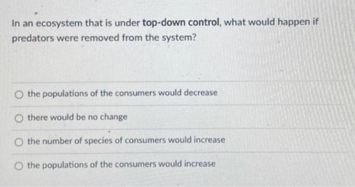 Solved In an ecosystem that is under top-down control, what | Chegg.com