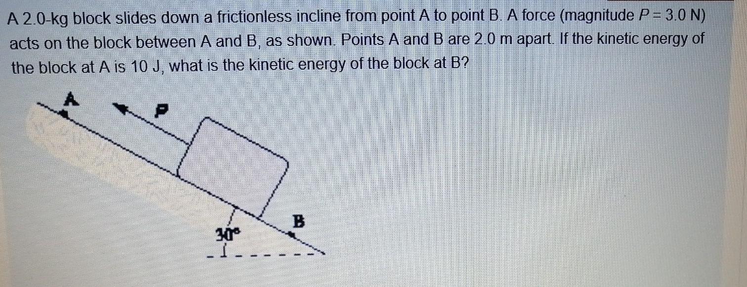 Solved A 2.0-kg block slides down a frictionless incline | Chegg.com