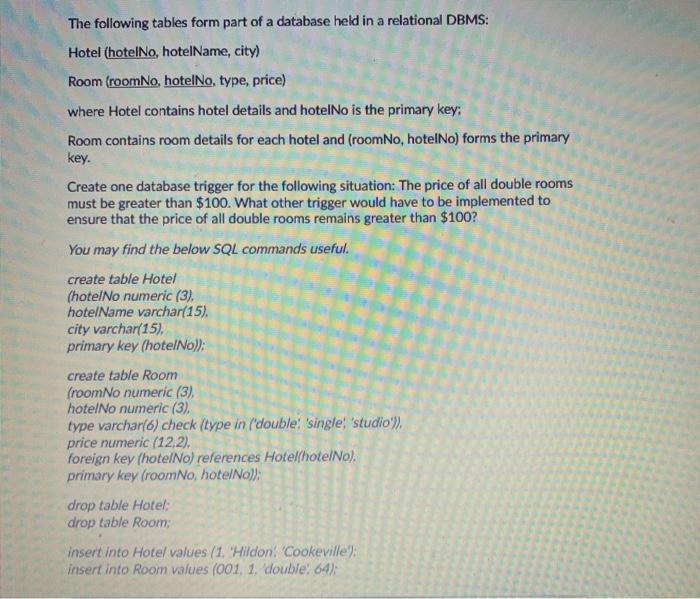 Solved The following tables form part of a database held in | Chegg.com