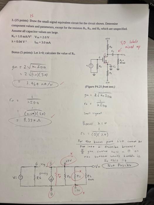 Solved 3. (25 points) Draw the small-signal equivalent | Chegg.com