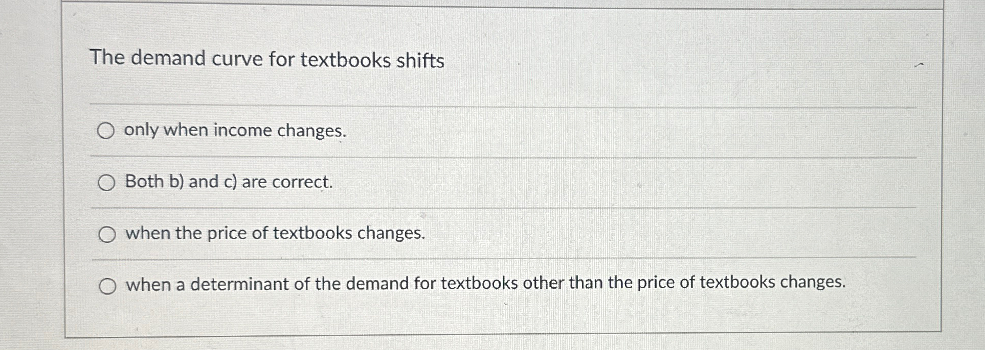 Solved The demand curve for textbooks shiftsonly when income | Chegg.com